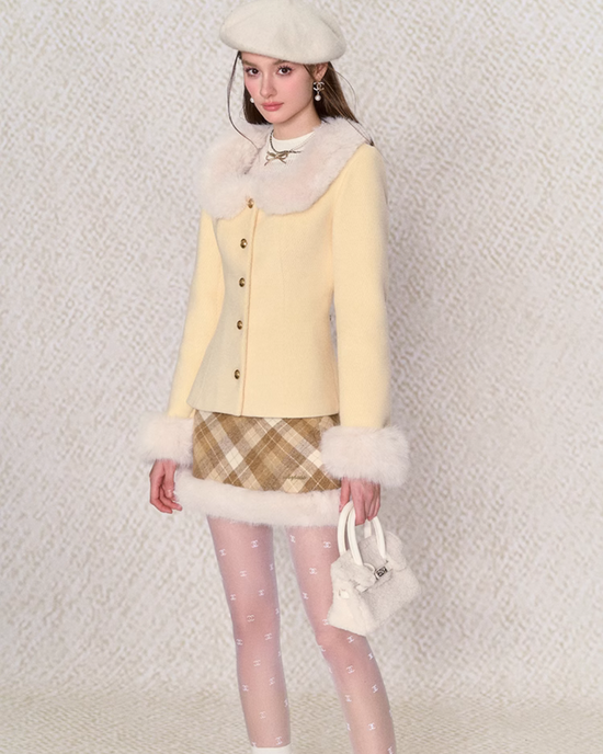 Sweet Cream Fur Jacket & Paid Mini Skirt UNP0004 – AuroraBoutique