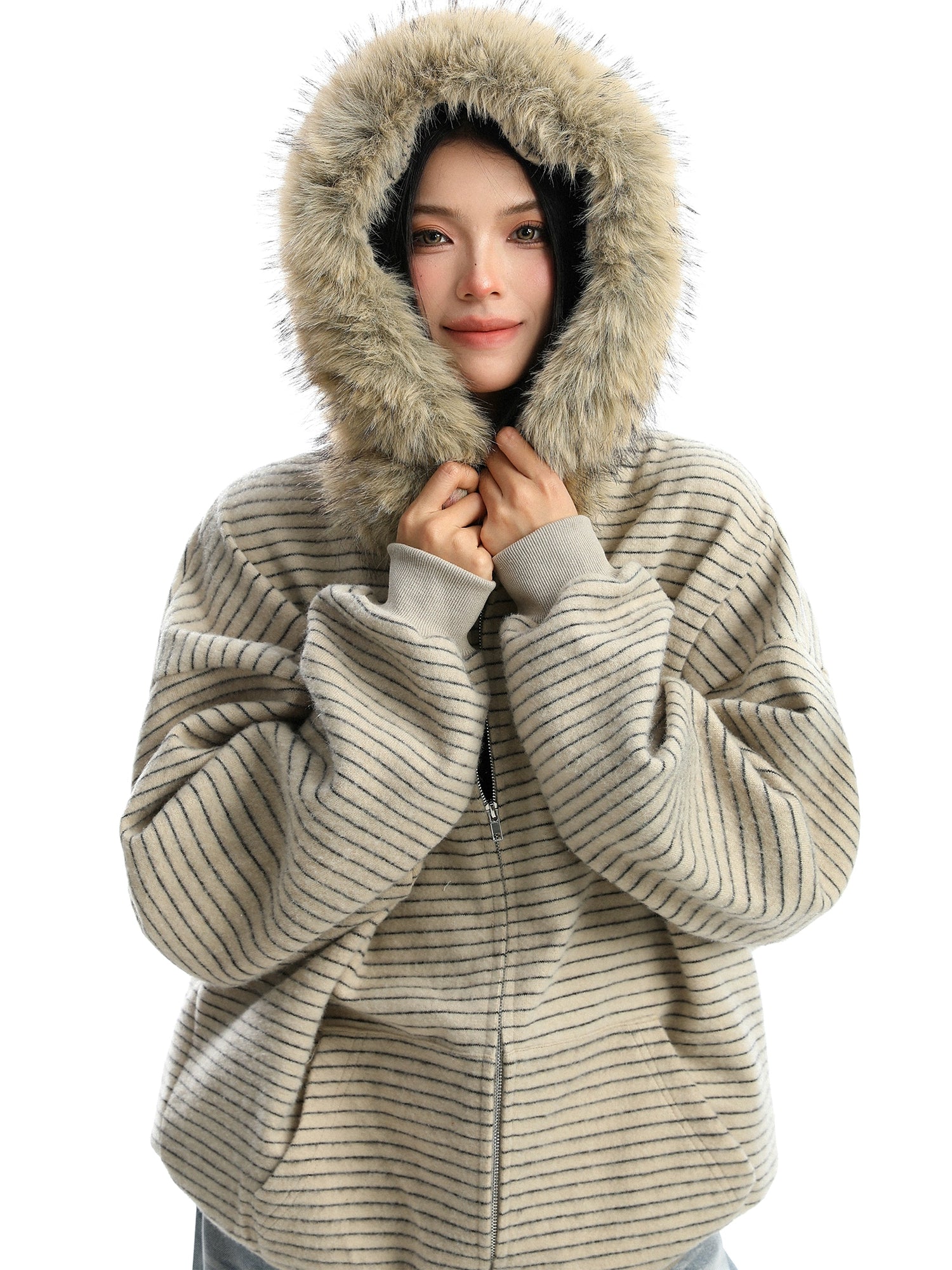Fur Food Thin Striped Jacket BGS0019 – AuroraBoutique